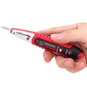 Digital Test Pencil VD700 AC/DC 12-250V Electrical Test Pencil Detector Voltage Detector Circuit Tester Multifunction LED Display with Night Eye Lamp(Red)