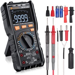 neoteck true rms 9999 counts digital multimeter, large backlit ebtn lcd, manual & auto dual ranging integrated design - black