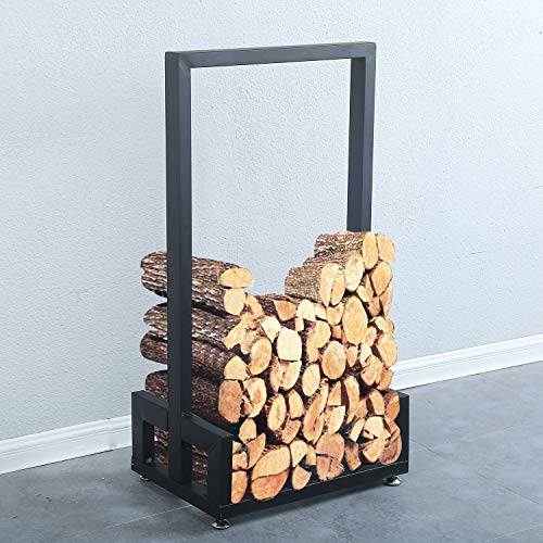 MBQQ Industrial & Rustic Heavy Duty Firewood Log Rack for Home Fire Place Decoration,Indoor Outdoor Wrought Iron Firewood Holders,Lumber Storage Stacking, Black