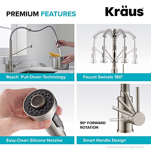 Kraus KCA-1102 Stark Dual Mount Drop Sink and Pull-Down Commercial Kitchen Faucet Combo in Stainless Steel Finish, 33"- Single Bowl