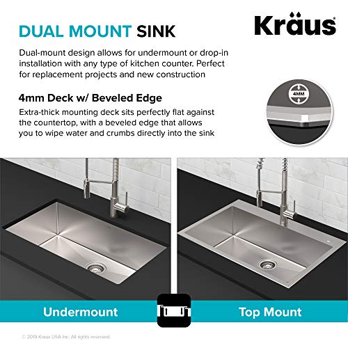 Kraus KCA-1102 Stark Dual Mount Drop Sink and Pull-Down Commercial Kitchen Faucet Combo in Stainless Steel Finish, 33"- Single Bowl