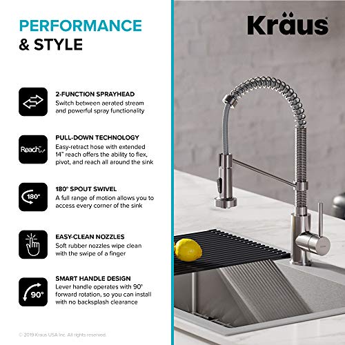 Kraus KCA-1102 Stark Dual Mount Drop Sink and Pull-Down Commercial Kitchen Faucet Combo in Stainless Steel Finish, 33"- Single Bowl