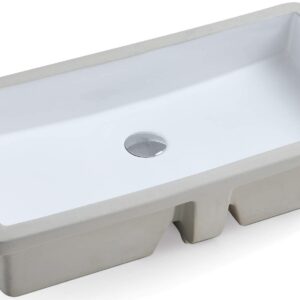 KINGSMAN Rectrangle Undermount Vitreous Ceramic Lavatory Vanity Bathroom Sink Pure White (27.9 Inch with Pop-up Drain)