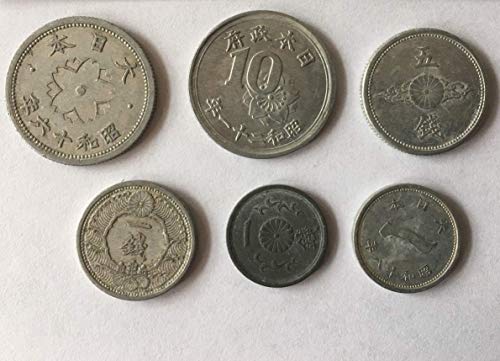 1 Authentic Historical WW2 Era (1946-1938) Japanese 6 Coin Set. Coinage From World War 2 German Ally Era Japan. Circulated Condition Graded by Seller