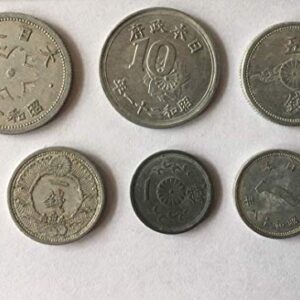 1 Authentic Historical WW2 Era (1946-1938) Japanese 6 Coin Set. Coinage From World War 2 German Ally Era Japan. Circulated Condition Graded by Seller