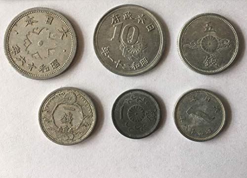 1 Authentic Historical WW2 Era (1946-1938) Japanese 6 Coin Set. Coinage From World War 2 German Ally Era Japan. Circulated Condition Graded by Seller