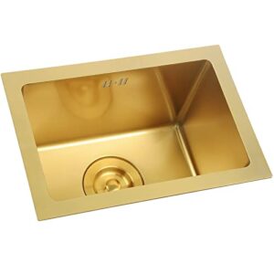 gold bar prep sink mini trumpet kitchen essential sink 15 x10 inch rectangular stainless steel rv utility sink with golden drain strainer stopper, single bowl undermount or drop-in