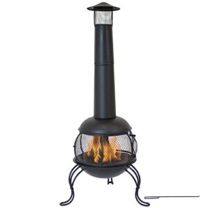 sunnydaze 66-inch black heavy-duty steel wood-burning chiminea with rain cap - high-temperature paint finish