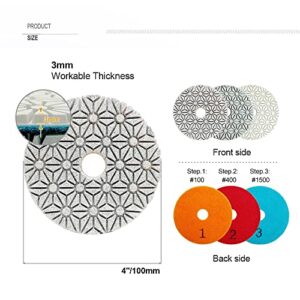 SHDIATOOL 4 - Inch Diamond polishing Pads 3-Step 1 Set for Marble Stone 3PCS 100mm