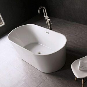 WOODBRIDGE 59" Acrylic Freestanding Bathtub Contemporary Soaking Tub with Chrome Overflow and Drain, B-0014-C