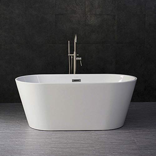 WOODBRIDGE 59" Acrylic Freestanding Bathtub Contemporary Soaking Tub with Chrome Overflow and Drain, B-0014-C