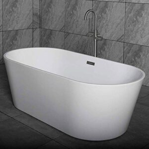 WOODBRIDGE 59" Acrylic Freestanding Bathtub Contemporary Soaking Tub with Chrome Overflow and Drain, B-0014-C