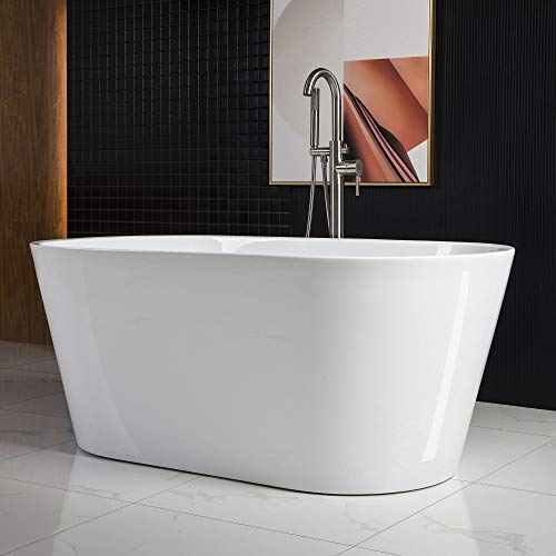 WOODBRIDGE 59" Acrylic Freestanding Bathtub Contemporary Soaking Tub with Chrome Overflow and Drain, B-0014-C