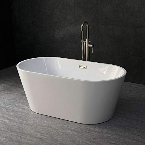 WOODBRIDGE 59" Acrylic Freestanding Bathtub Contemporary Soaking Tub with Chrome Overflow and Drain, B-0014-C