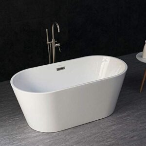 WOODBRIDGE 59" Acrylic Freestanding Bathtub Contemporary Soaking Tub with Chrome Overflow and Drain, B-0014-C