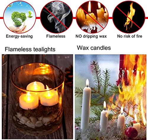 Battery tealights ,12 Pack Realistic and Bright Flickering Last 200 hours Longer Battery Operated Flameless LED Tea Lights candles for Holiday, Weddings, Birthdays,Halloween,Christmas(Warm Yellow)