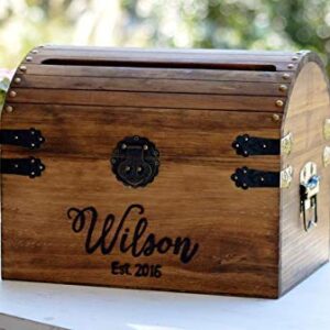 Personalized Wedding Card Box Rustic Card Holder with Slot Wedding Keepsake Box Lockable