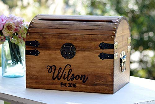 Personalized Wedding Card Box Rustic Card Holder with Slot Wedding Keepsake Box Lockable