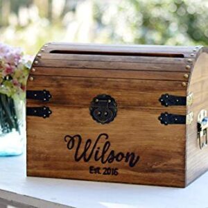 Personalized Wedding Card Box Rustic Card Holder with Slot Wedding Keepsake Box Lockable