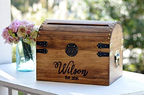 Personalized Wedding Card Box Rustic Card Holder with Slot Wedding Keepsake Box Lockable