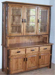 three door oak hutch with hickory trim