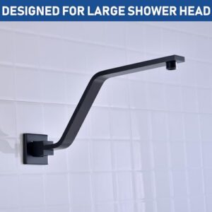 HANEBATH Brass S Shape Shower Arm and Flange, Matte Black Shower Head Extension Arm (Square)