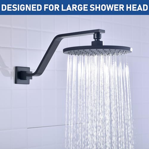 HANEBATH Brass S Shape Shower Arm and Flange, Matte Black Shower Head Extension Arm (Square)