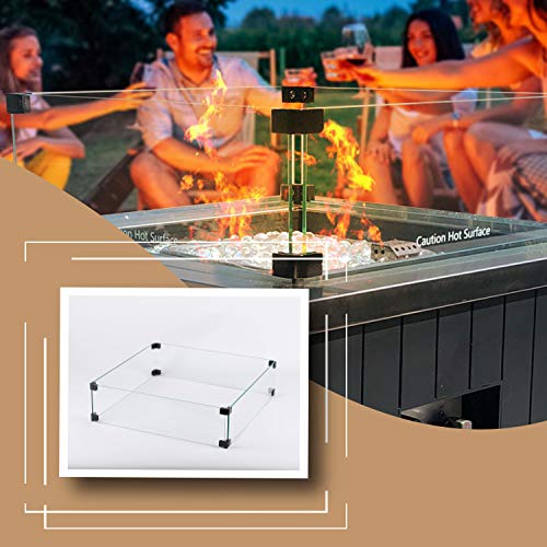 MASE 19-Inch Wind Guard Glass for Classic Square Outdoor Patio Propane Gas Fire Pit Table