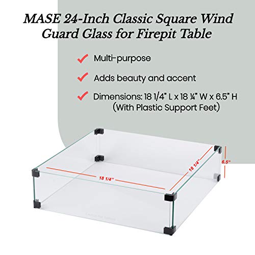 MASE 19-Inch Wind Guard Glass for Classic Square Outdoor Patio Propane Gas Fire Pit Table