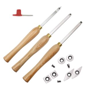 yufutol carbide woodturning tool mini size (3 piece set) includes diamond shape, round and square turning tools with comfort grip handles perfect for turning pens or small to mid-size turning project