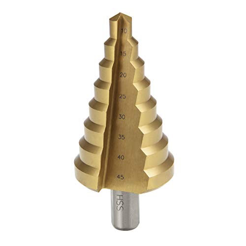 uxcell Step Drill Bit HSS 10mm to 45mm 8 Sizes Titanium Coated Straight Flutes Trilateral Shank for Metal Wood Plastic