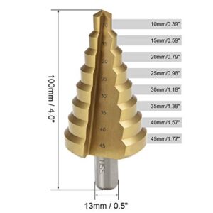 uxcell Step Drill Bit HSS 10mm to 45mm 8 Sizes Titanium Coated Straight Flutes Trilateral Shank for Metal Wood Plastic