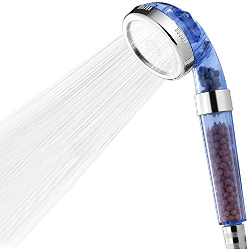 Filtered Ionic Shower Head,High Pressure Showerhead with 3 Setting and Water Saving, Stone Balls to Purify Chlorine, Stone Filter Beads Handheld Shower for Dry Hair & Skin SPA by imtfzct (LT-Blue)