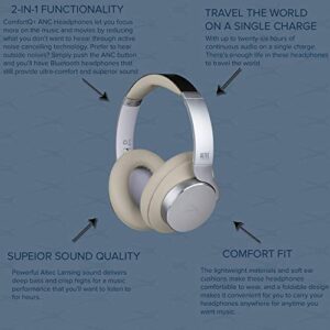 Altec Lansing Comfort Q+ Bluetooth Headphones, Active Noise Cancellation, Comfortable, Quite, Noise Cancelling Headphone, Up to 26 Hours of Playtime, 30 Ft. Wireless Range, White/Cream