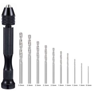 professional pin vise hand drill bits, mini twist drill bits set (0.8-3.0mm), precision hand drill bits rotary tools set of 11, for metal wood, manual work diy, jewelry, assembling, model making