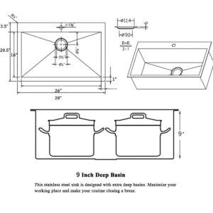 SHACO Commercial 28 inch 16 Gauge Top mount Drop-in Single Bowl Basin Handmade T304 Brushed Nickel Kitchen Sink, Stainless Steel 9 Inch Deep Kitchen Sinks, Fregadero