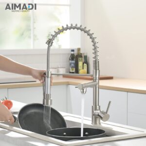 AIMADI Kitchen Faucet with Pull Down Sprayer,Commercial Single Handle High Arc Stainless Steel Brushed Nickel Kitchen Sink Faucet