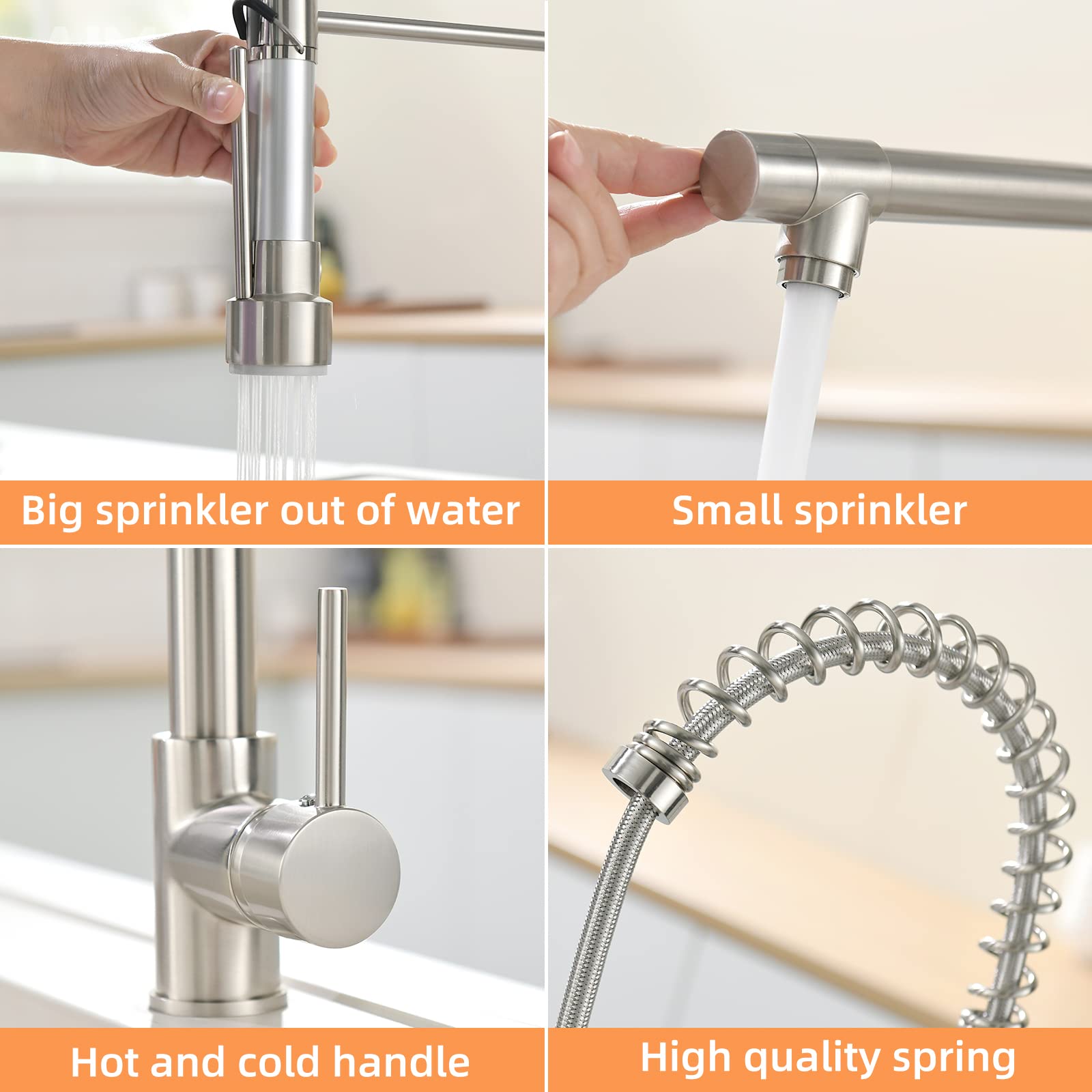 AIMADI Kitchen Faucet with Pull Down Sprayer,Commercial Single Handle High Arc Stainless Steel Brushed Nickel Kitchen Sink Faucet