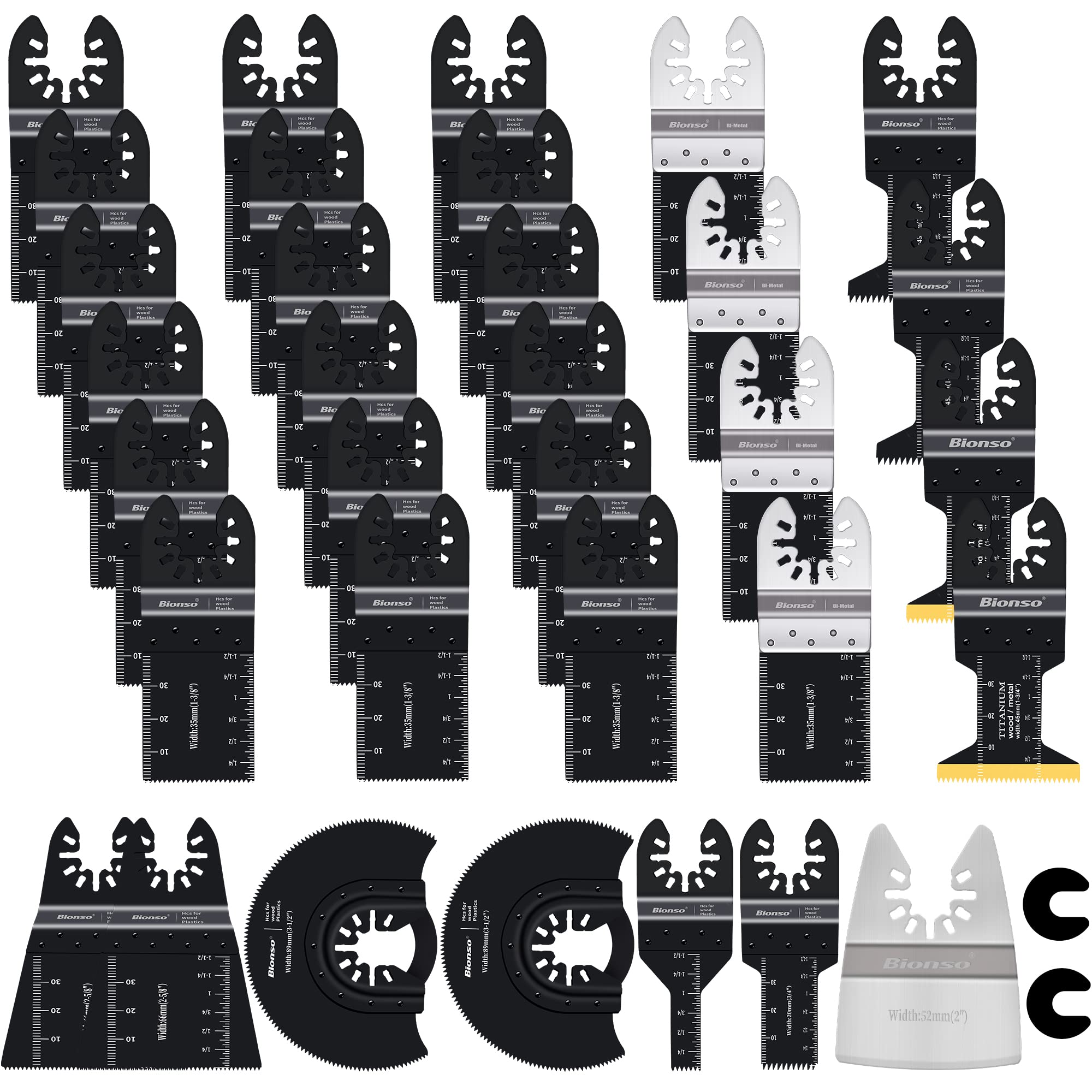 Bionso 35 PCS Oscillating Saw Blades, Premium Multitool Kit for Wood Metal Plastics, Tool Blades Fit Dewalt Worx Rockwell Wen Milwaukee Makita Ryobi Bosch Fein Porter Genesis Black