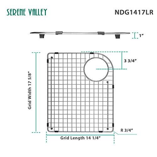 Serene Valley Sink Bottom Grid 14-1/4" x 17-5/8", Rear Corner Drain with Radius 3-3/4", Sink Grid Stainless Steel NDG1417LR.