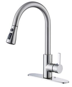 single handle high arc pull out brushed nickel kitchen faucet, single level stainless steel kitchen sink faucets with pull down sprayer, knack