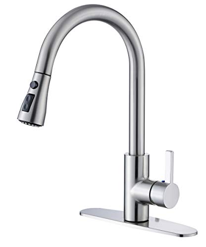 Single Handle High Arc Pull Out Brushed Nickel Kitchen Faucet, Single Level Stainless Steel Kitchen Sink Faucets with Pull Down Sprayer, KNACK