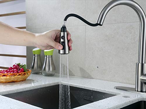 Single Handle High Arc Pull Out Brushed Nickel Kitchen Faucet, Single Level Stainless Steel Kitchen Sink Faucets with Pull Down Sprayer, KNACK