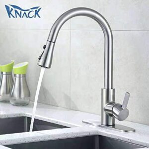 Single Handle High Arc Pull Out Brushed Nickel Kitchen Faucet, Single Level Stainless Steel Kitchen Sink Faucets with Pull Down Sprayer, KNACK