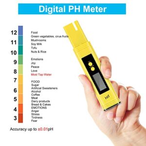 Digital PH Meter, UOTO Water Quality Tester 0.01 PH High Accuracy and 0-14 PH Measurement Range, Ideal Water Test Meter for Household Drinking Water, Aquariums, ATC – Yellow