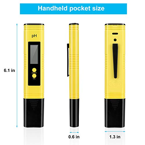 Digital PH Meter, UOTO Water Quality Tester 0.01 PH High Accuracy and 0-14 PH Measurement Range, Ideal Water Test Meter for Household Drinking Water, Aquariums, ATC – Yellow