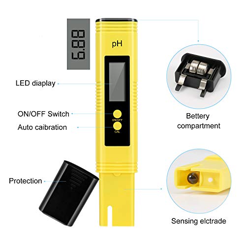 Digital PH Meter, UOTO Water Quality Tester 0.01 PH High Accuracy and 0-14 PH Measurement Range, Ideal Water Test Meter for Household Drinking Water, Aquariums, ATC – Yellow