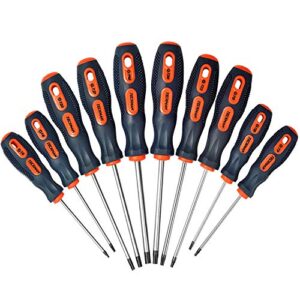 torx screwdriver set,teckman 10 in 1 magnetic torx security screwdrivers with t6 t8 t9 t10 t15 t20 t25 t27 t30 t40 long bit for stihl saws,dyson vacuum,motorcycle,bicycles,automobile and dishwasher