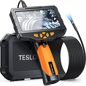 teslong inspection camera, dual lens endoscope camera with light 5" ips screen digital industrial borescope,1080p endoscope waterproof flexible probe borescope camera with light(16.4ft)