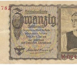 1939 DE QUEEN OF NAZI BILLS! 1939 20 MARKS w ARYAN GIRL/FLOWER SYMBOLIZING ETNIC PURITY 20 MARKS VF-XF